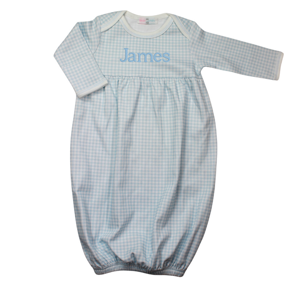 Baby Boys Blue Gingham Gown | Baby Loren - Hiccups Children's Boutique
